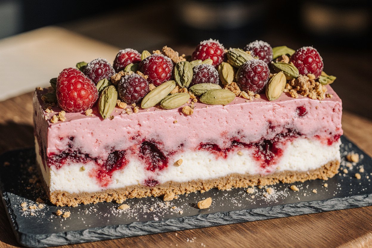 Pistachio & Raspberry Cheesecake Domes Recipe - Juicy Recipe